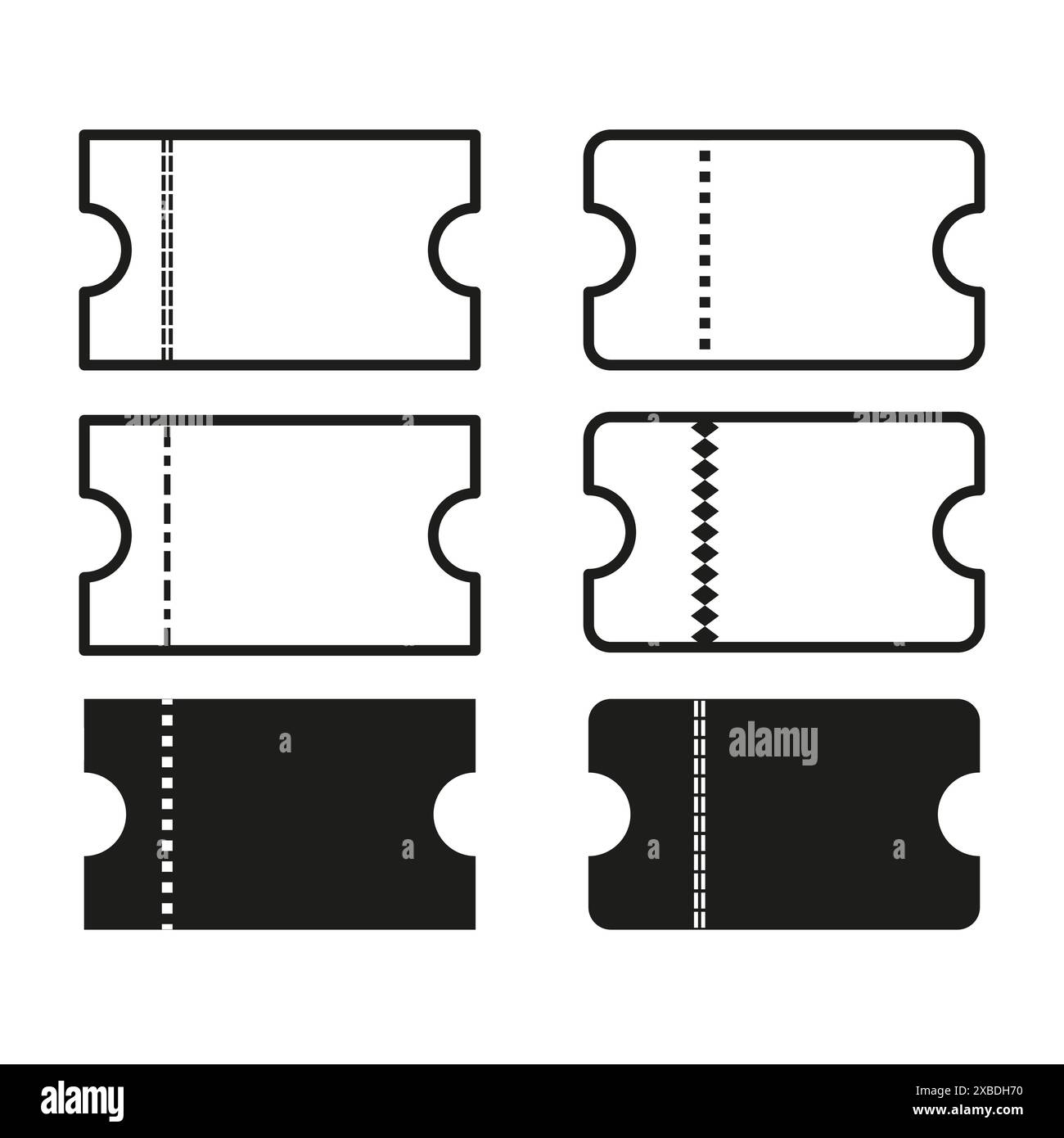 Ticket vector icons. Blank coupon designs. Perforated ticket shapes. Simple black and white ...