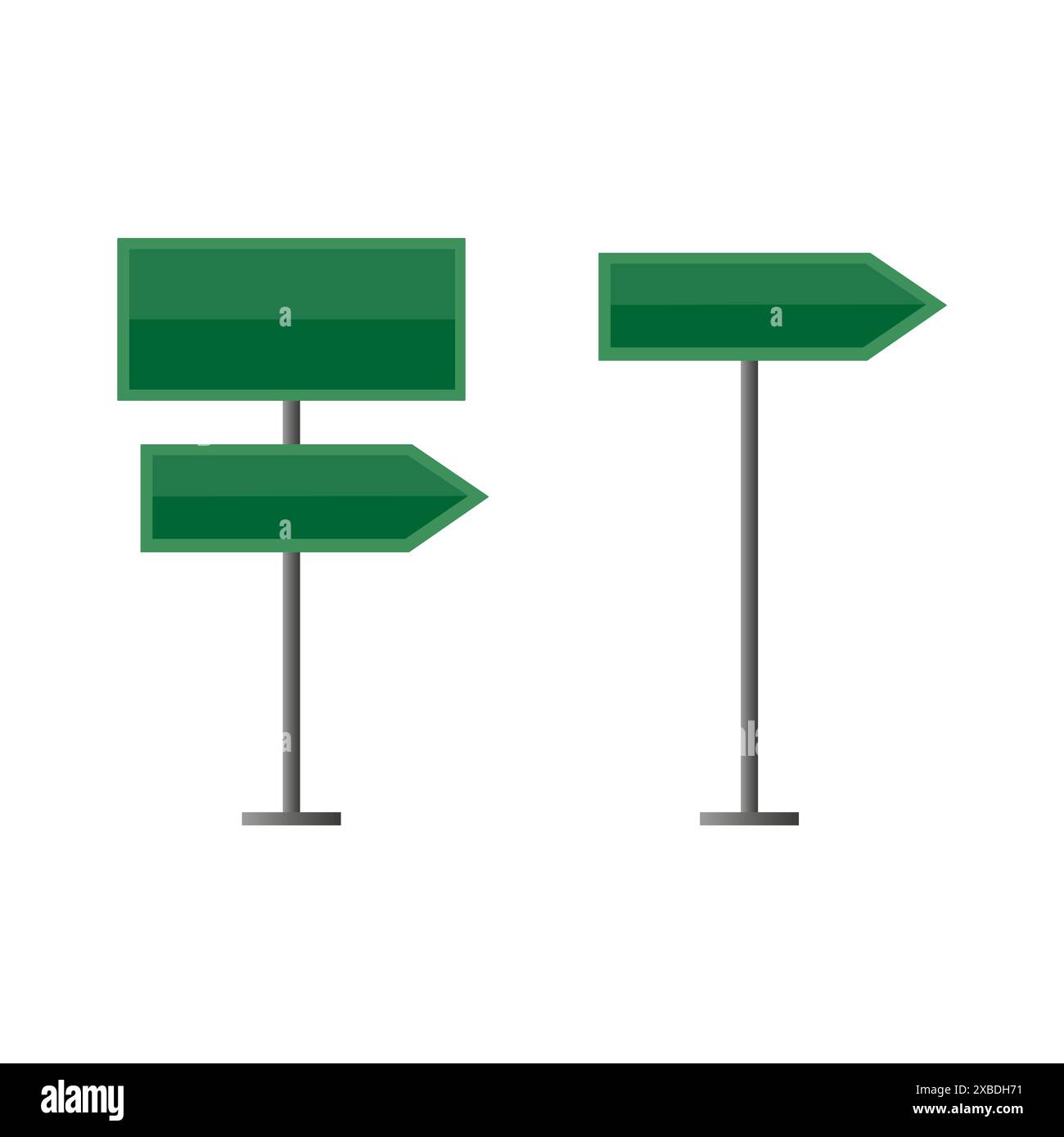 Green road signs. Arrows on poles. Directional indicators. Traffic ...
