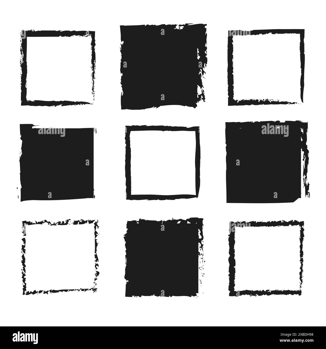 Grunge square icons vector. Black rough edges. Abstract brush stroke design. Artistic elements ...