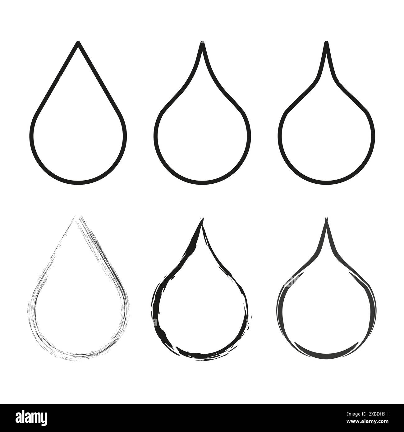 Drop shapes collection. Different outlines and styles. Black ink ...
