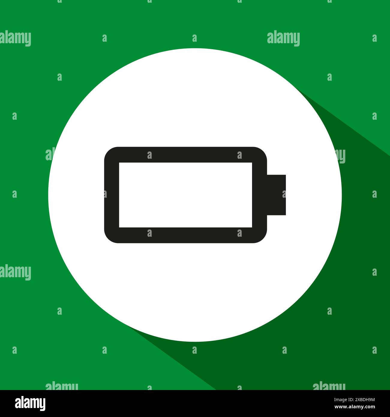Battery icon vector. Black outline symbol. White circle background ...