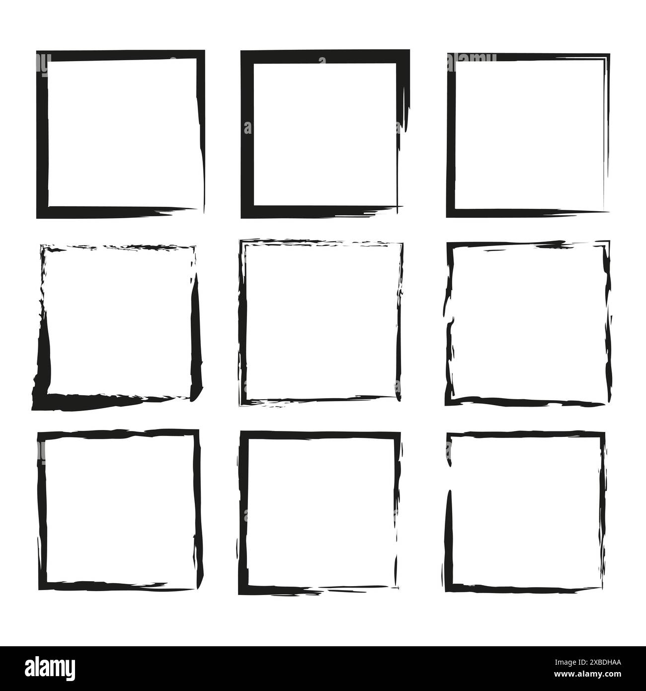 Grunge square frames vector. Black rough edges. Abstract brush stroke ...