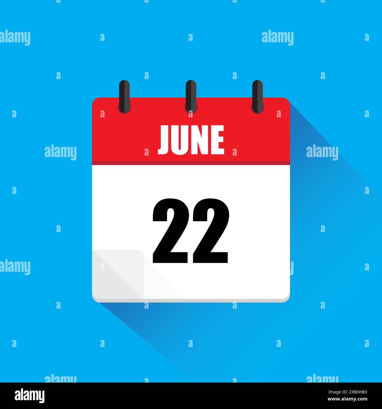 Calendar icon June. Red header June. Date number twenty-two. Blue ...