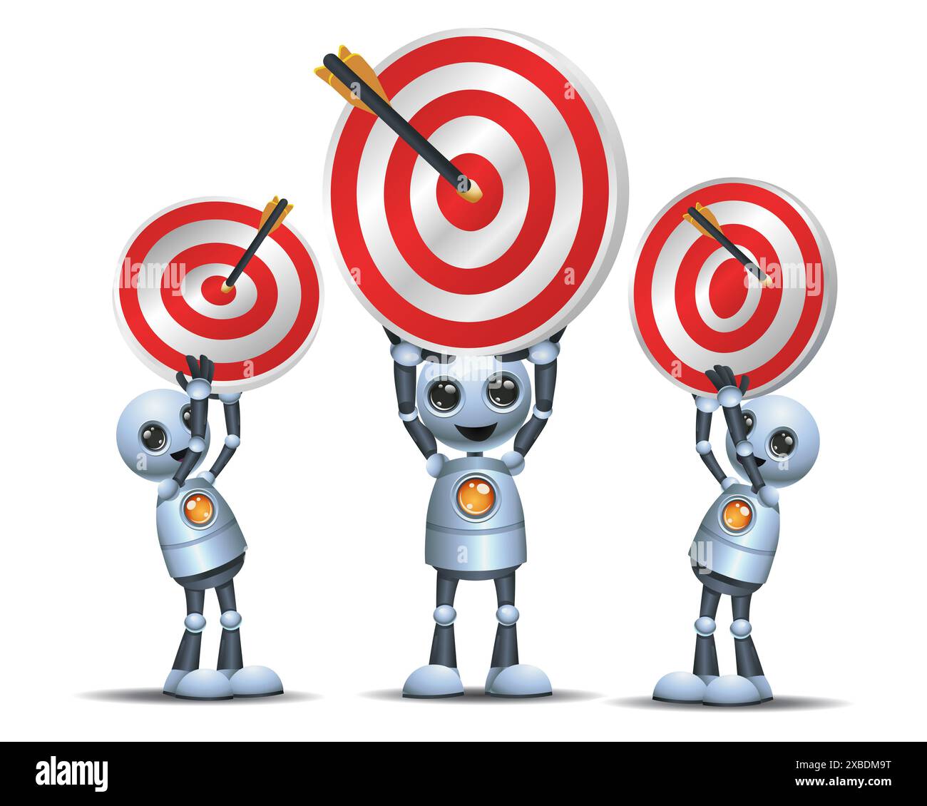 3D illustration of a little robot business success target deal on ...
