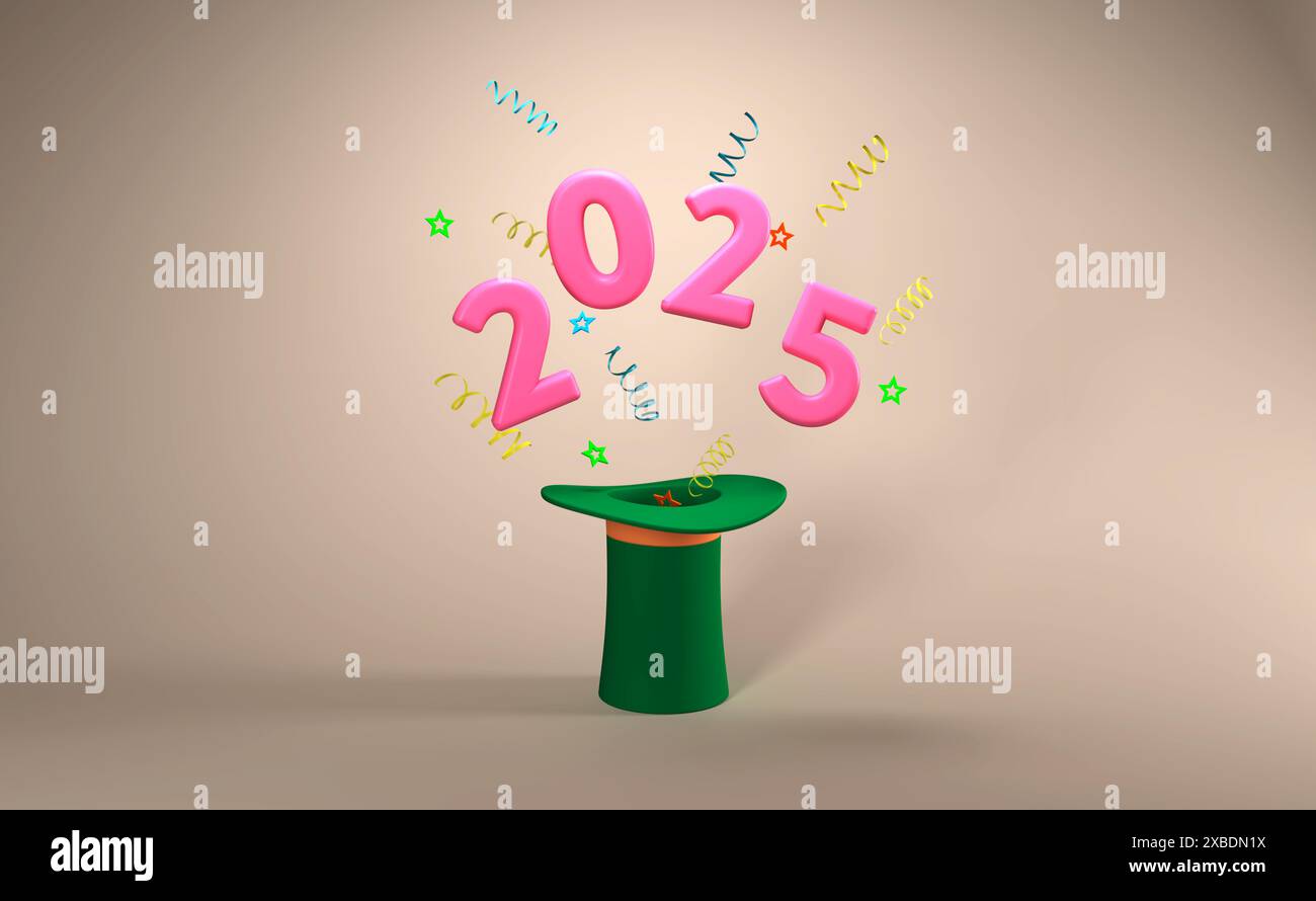 New Year 2025 Creative Design Concept with magic hat - 3D Rendered ...
