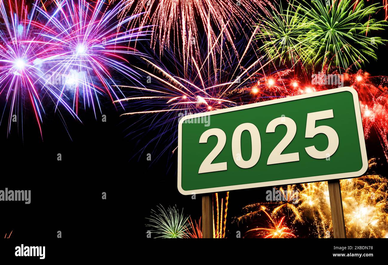 New Year 2025 Creative Design Concept with Sign Board and fire crackers ...