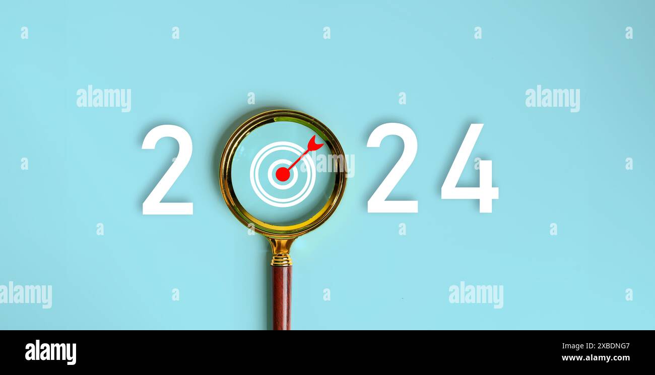 Happy new year 2024 with business concept banner. The big white 2024 year number with Target ...