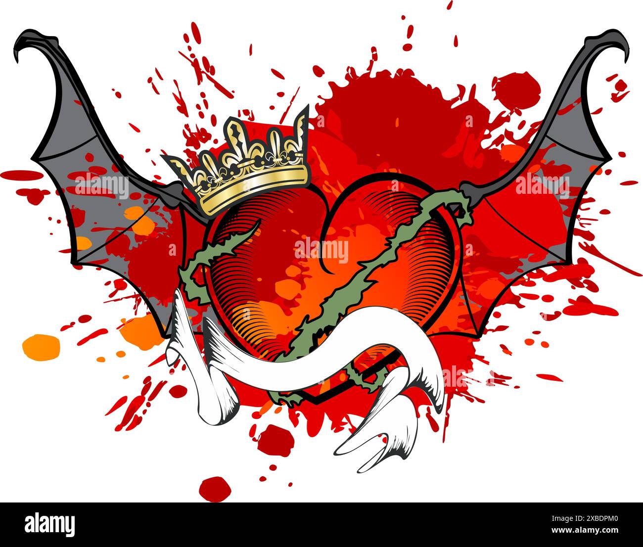 winged heart ribbon tattoo aqua colors sticker in vector format Stock ...