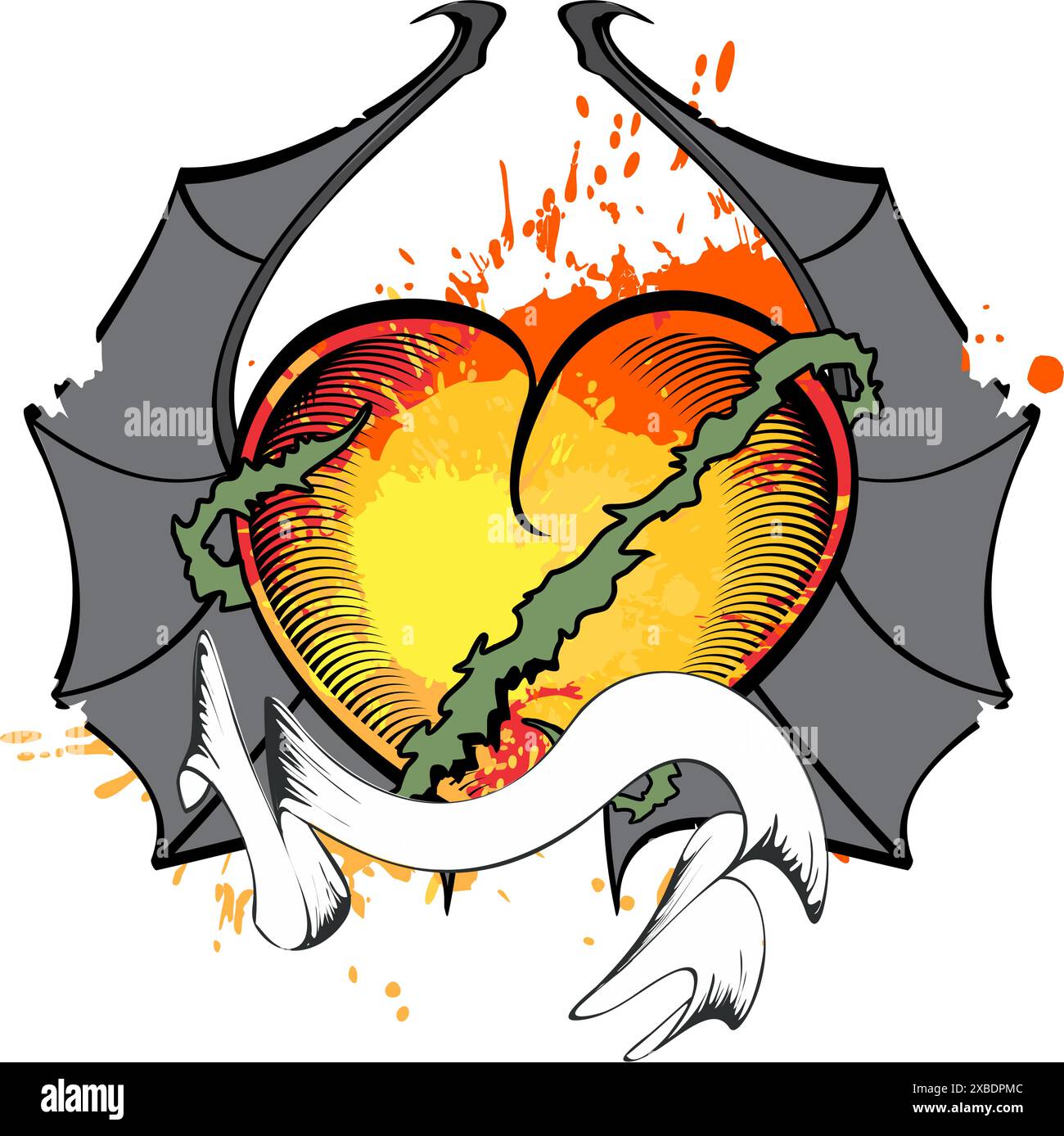 winged heart ribbon tattoo aqua colors sticker in vector format Stock ...
