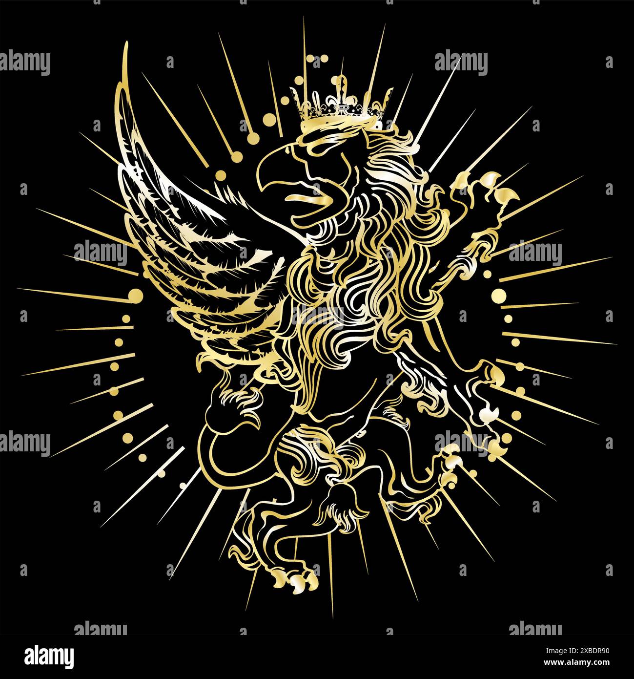 luxury griffin heraldic crest golden tattoo emblem in vector format ...