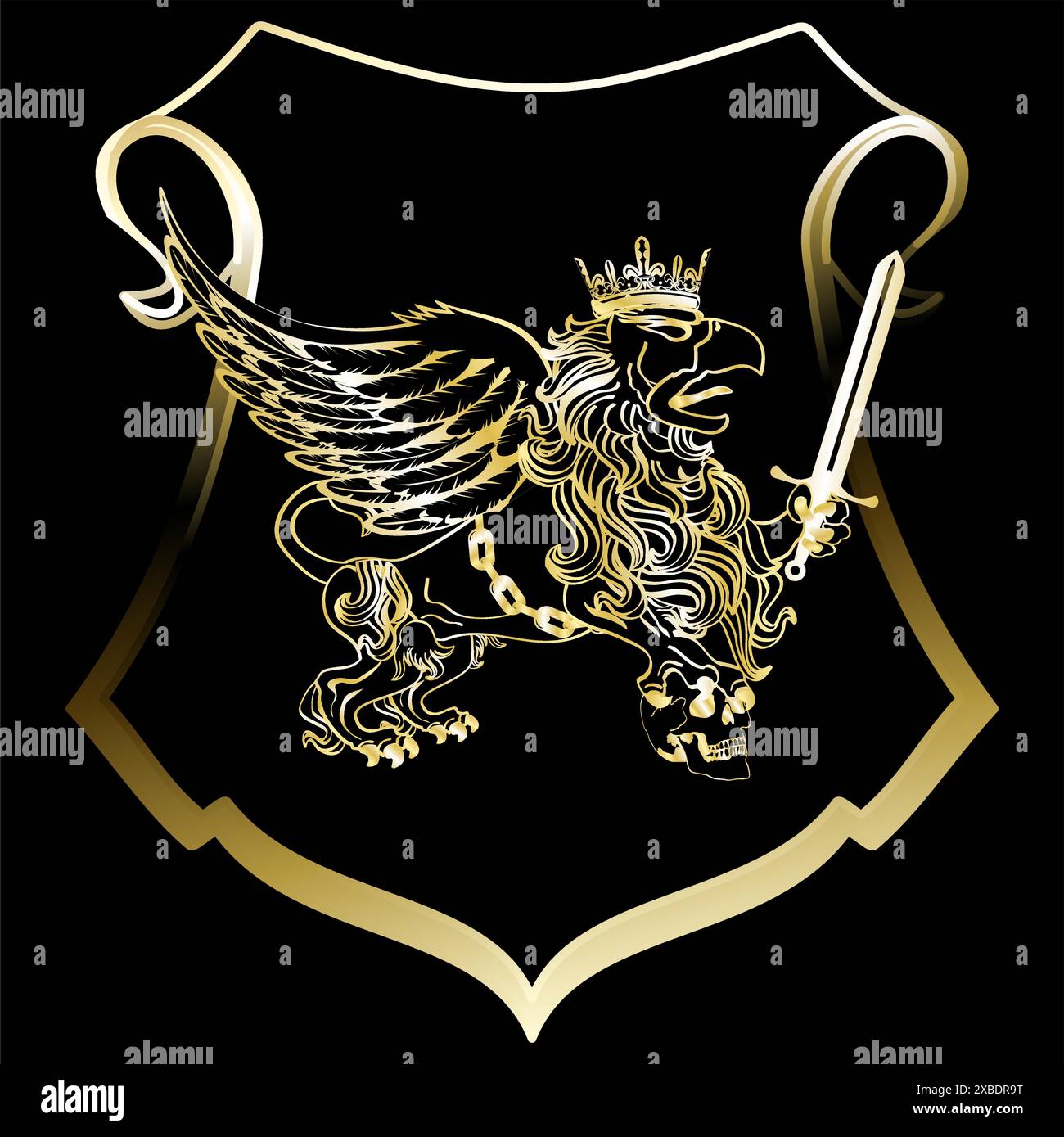 luxury griffin heraldic crest golden tattoo emblem in vector format ...