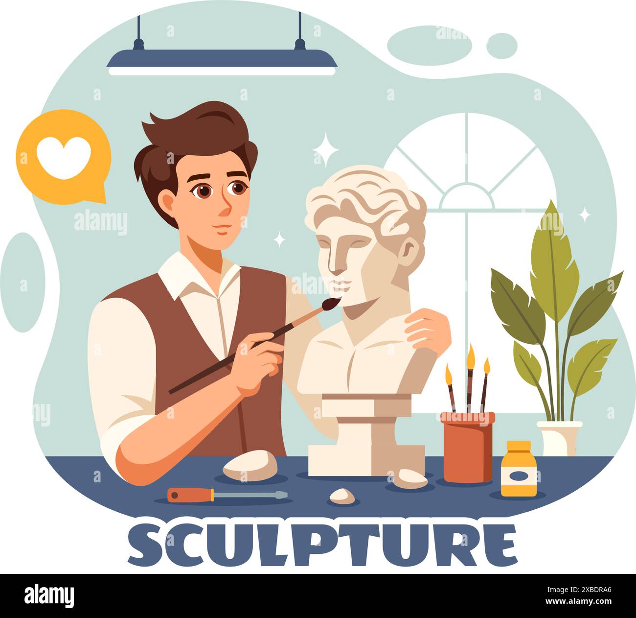 Stone Sculpture Vector Illustration featuring a Craftsman Carving a ...