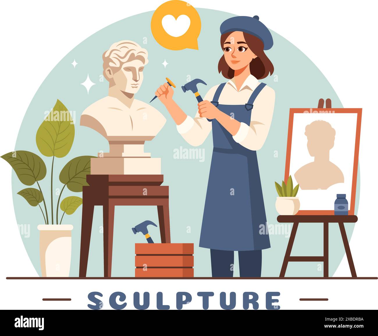 Stone Sculpture Vector Illustration featuring a Craftsman Carving a ...