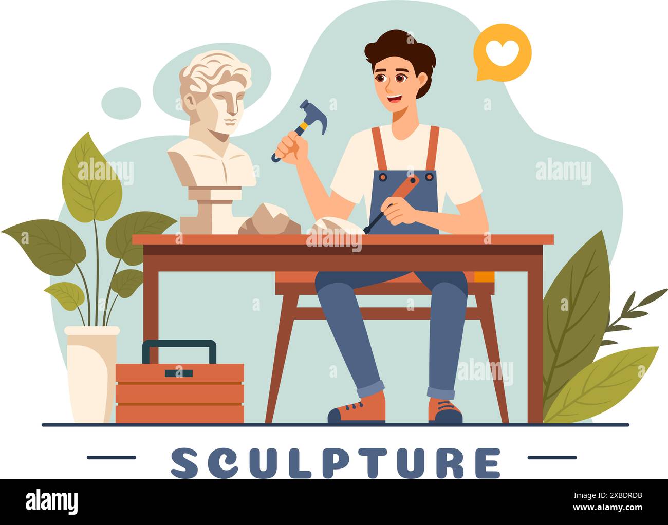 Stone Sculpture Vector Illustration featuring a Craftsman Carving a ...