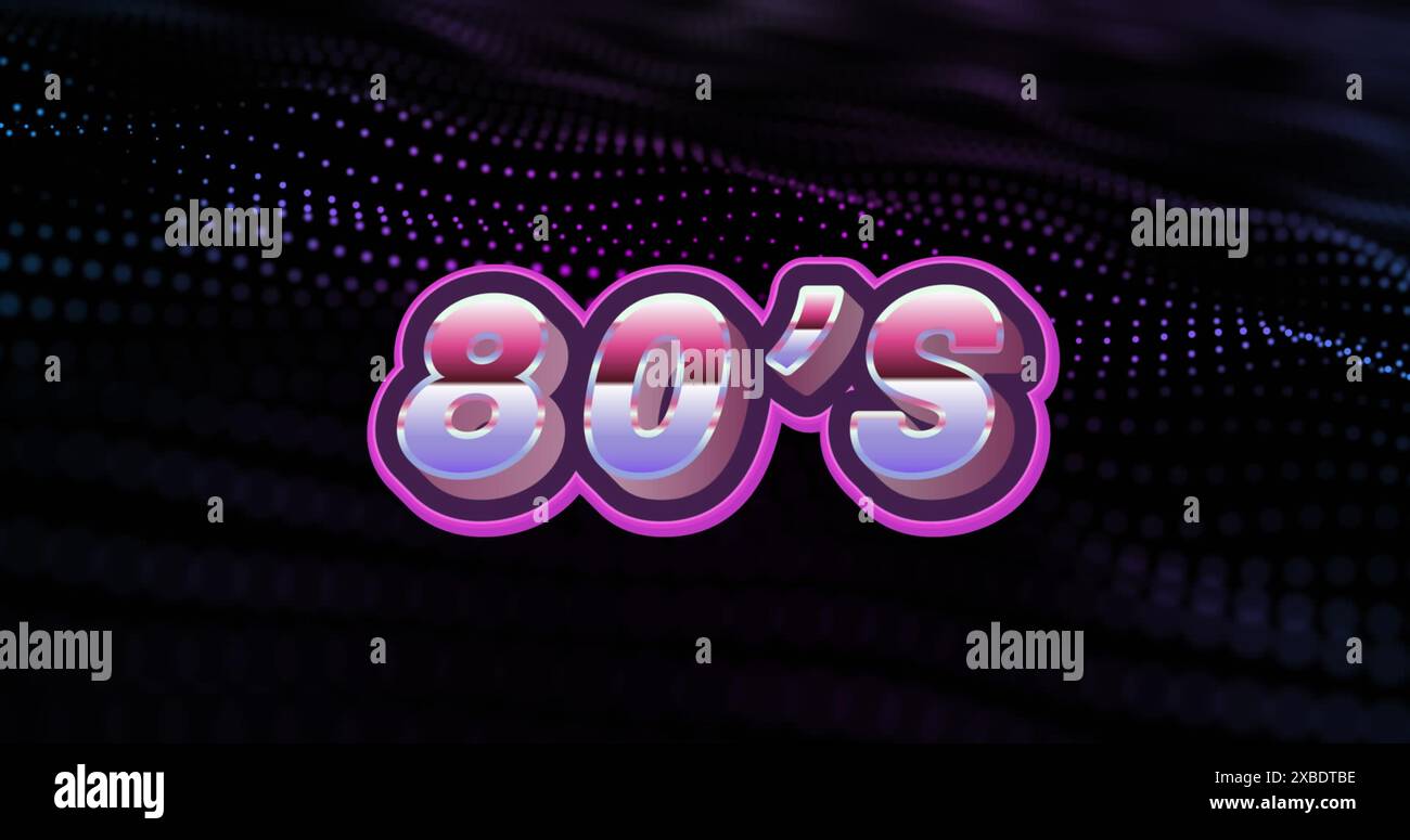 Image of 80s text and spots over black background Stock Photo - Alamy