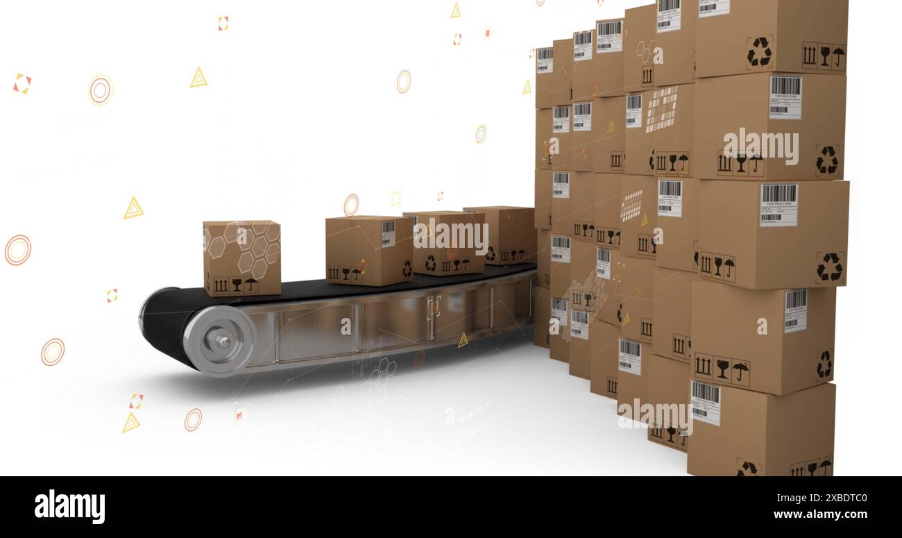 Image of shapes over boxes on white background Stock Photo - Alamy