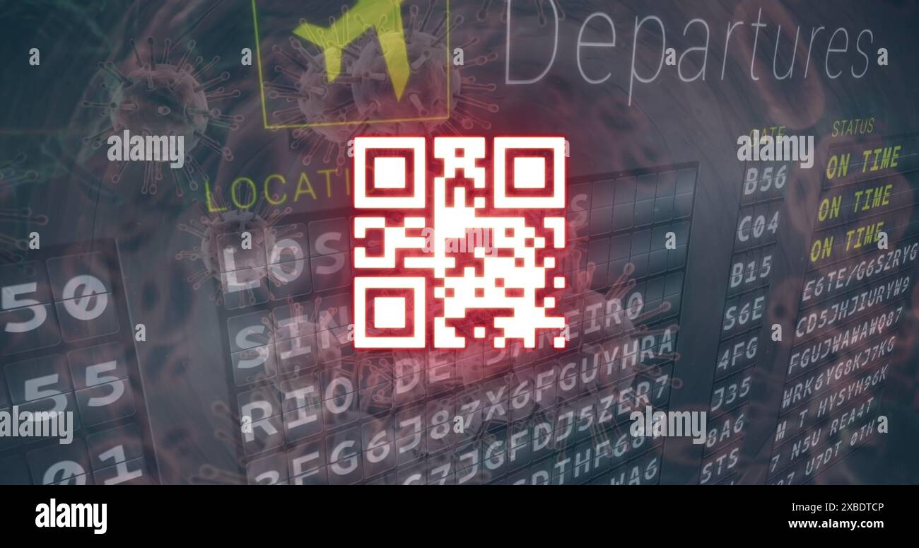 Digital image of qr code with virus biological cells against arrival ...