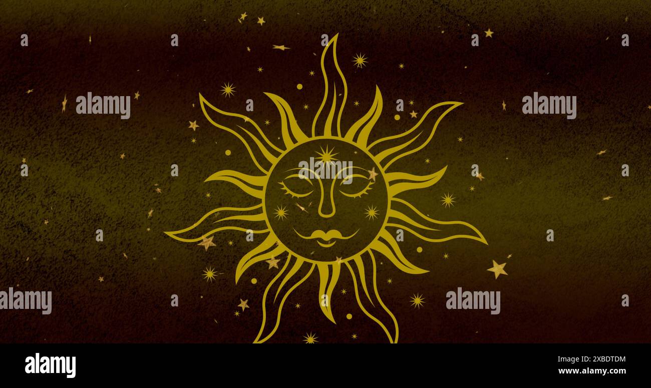 Image of stars over sun on brown background Stock Photo - Alamy