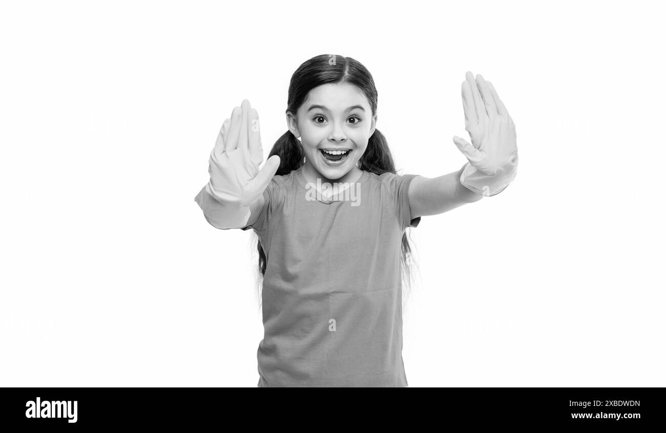 surprised girl cleaner housekeeping on background. photo of girl ...