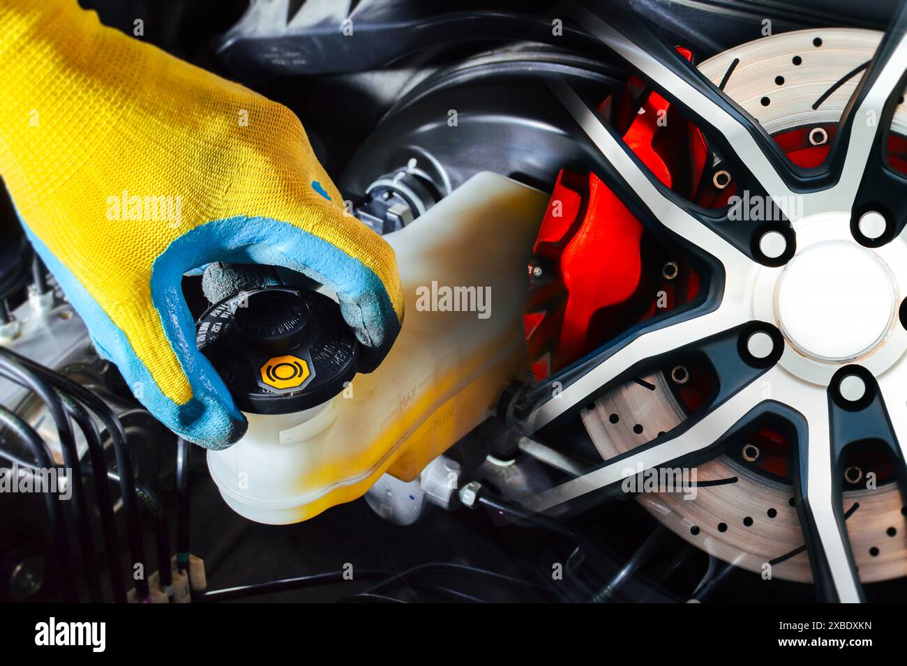 Car brake system maintenance service concept , A car mechanic is ...