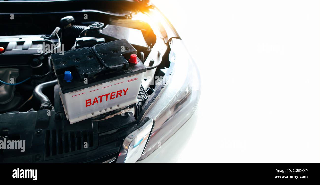 The car battery of the automobile electrical system in the engine ...