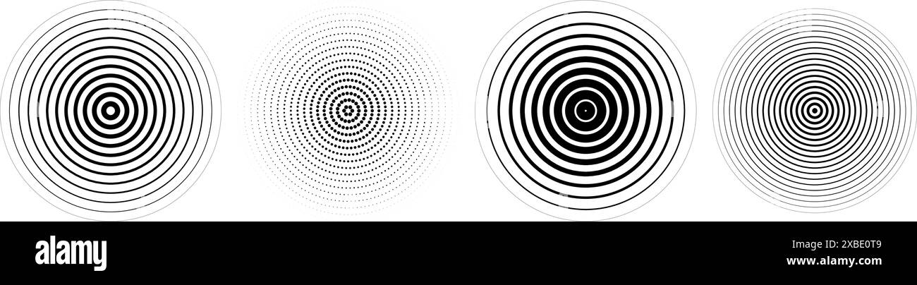 Black concentric circle set. Sonar or sound wave ring collection ...