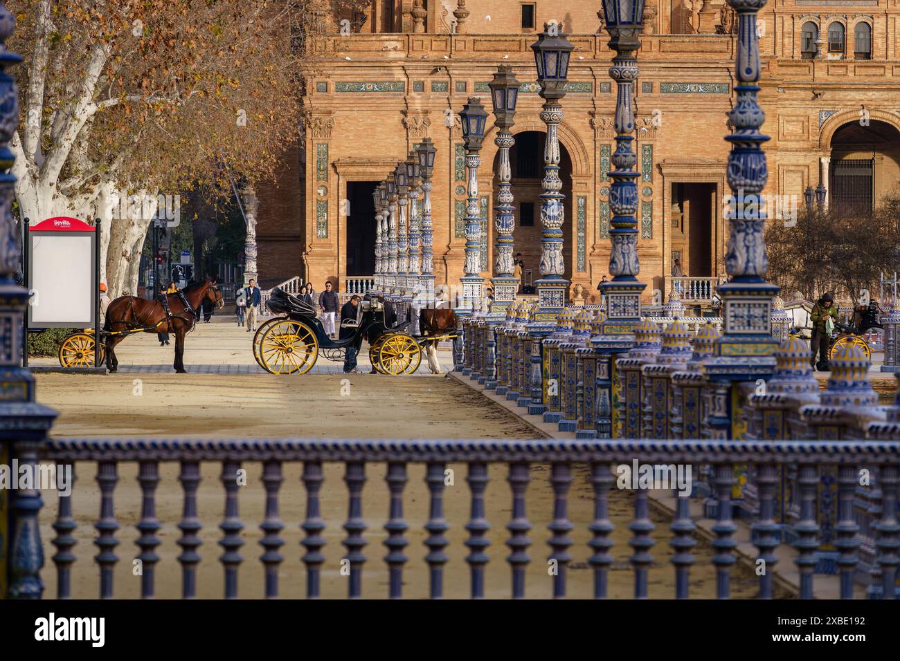 Seville, Spain. February 5, 2024 - Horses and carriages lined up at ...