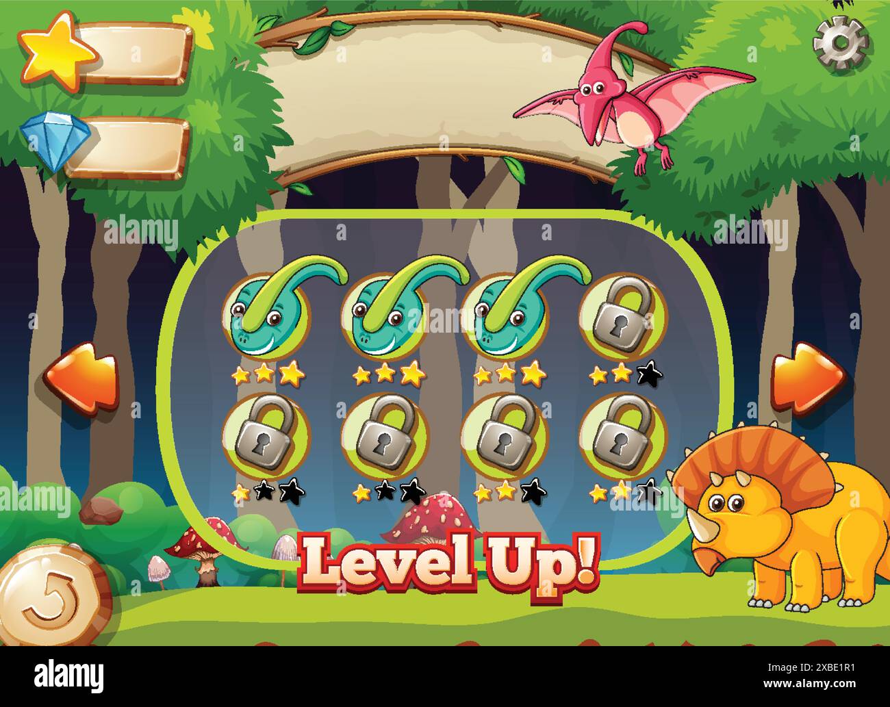 Colorful dinosaur game level progression screen Stock Vector Image ...