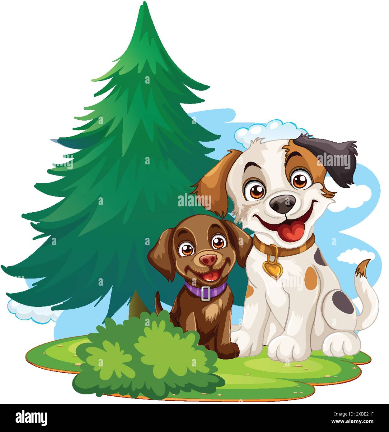 Two dogs sitting near a tree Stock Vector Image & Art - Alamy