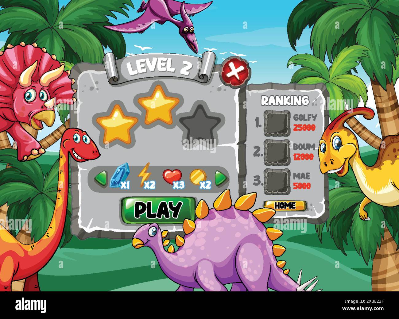 Colorful dinosaurs in a game level interface Stock Vector Image & Art ...