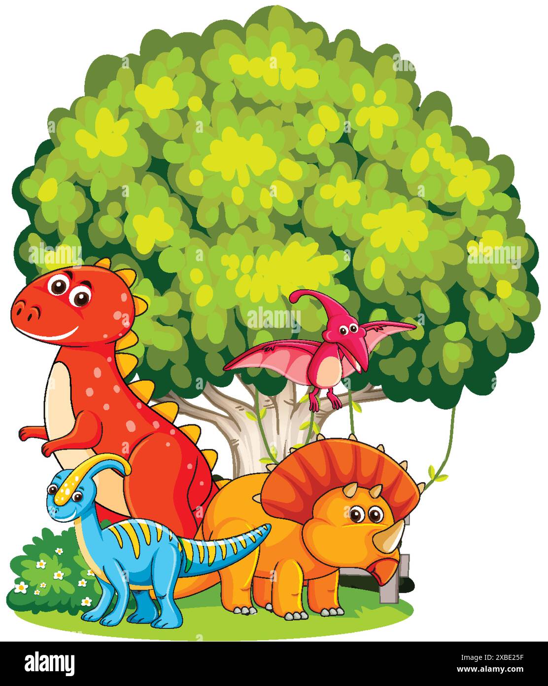 Colorful dinosaurs under a large green tree Stock Vector Image & Art ...