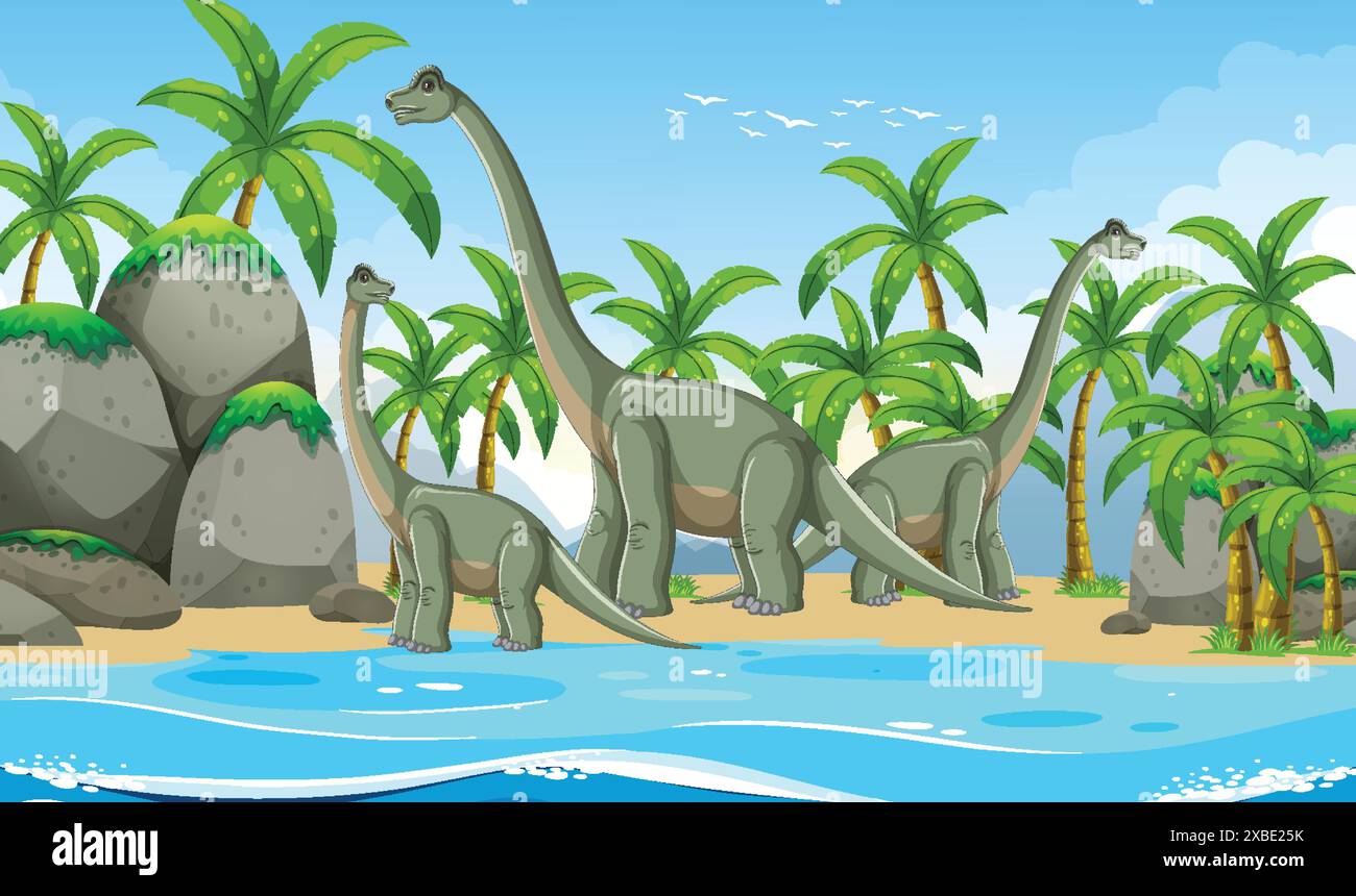 Prehistoric dinosaurs in lush Stock Vector Images - Alamy