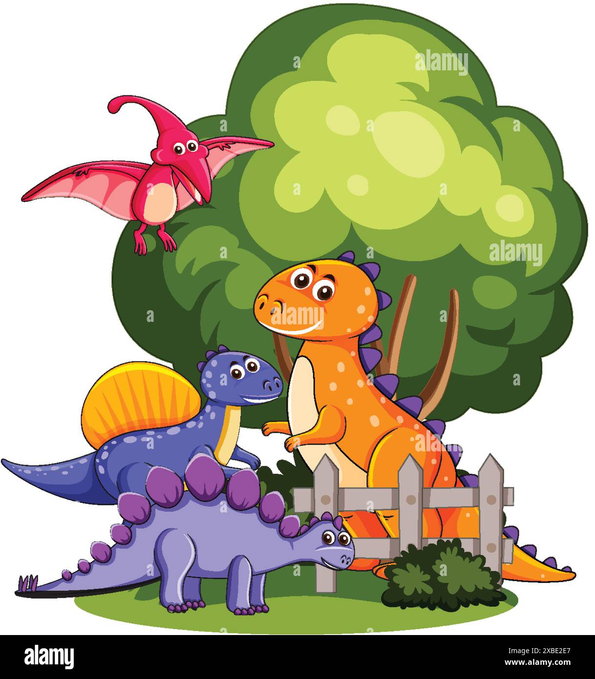 Colorful dinosaurs playing near a tree Stock Vector Image & Art - Alamy