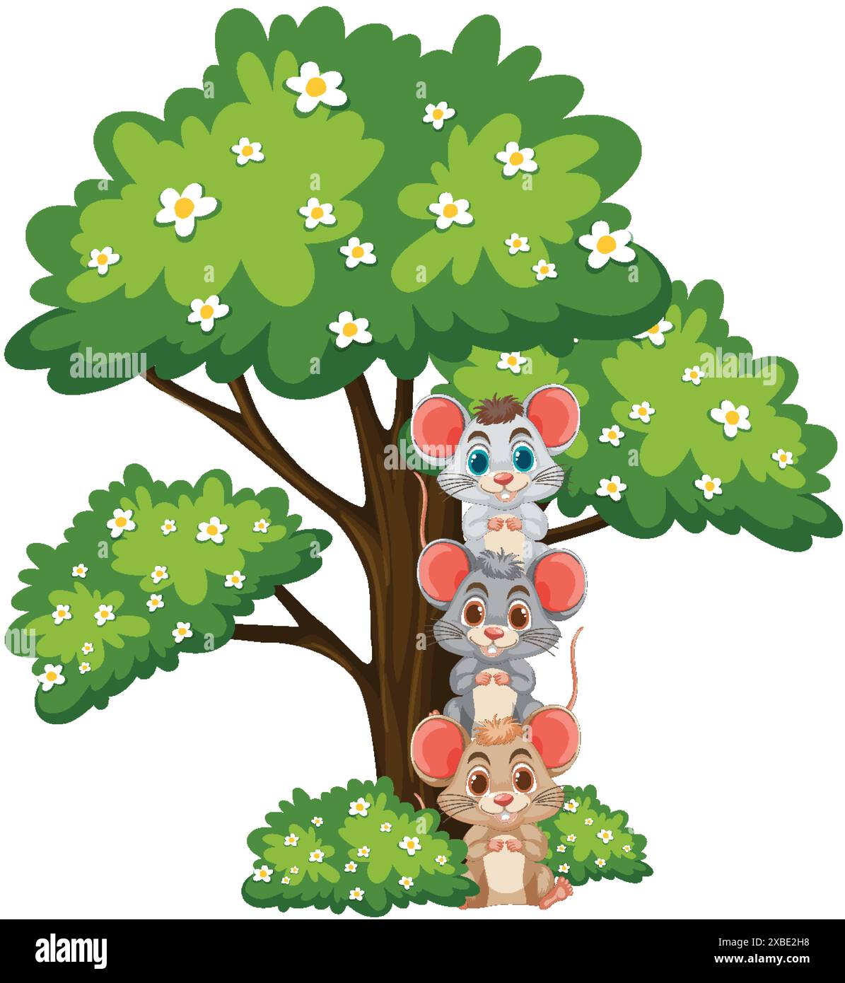 Three mice stacked under a flowering tree Stock Vector Image & Art - Alamy