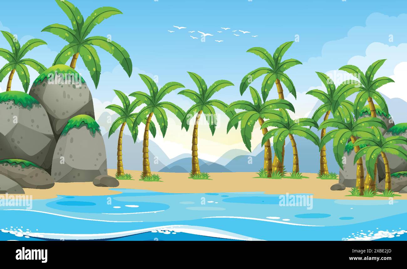 Sunset beach rocks Stock Vector Images - Alamy