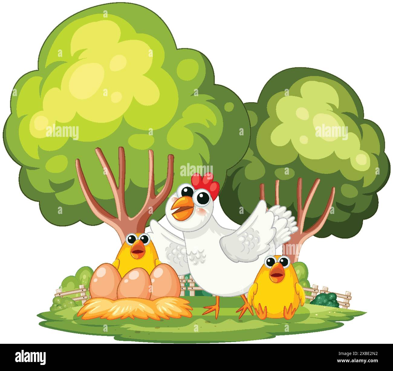 Hen with chicks and eggs under trees Stock Vector Image & Art - Alamy