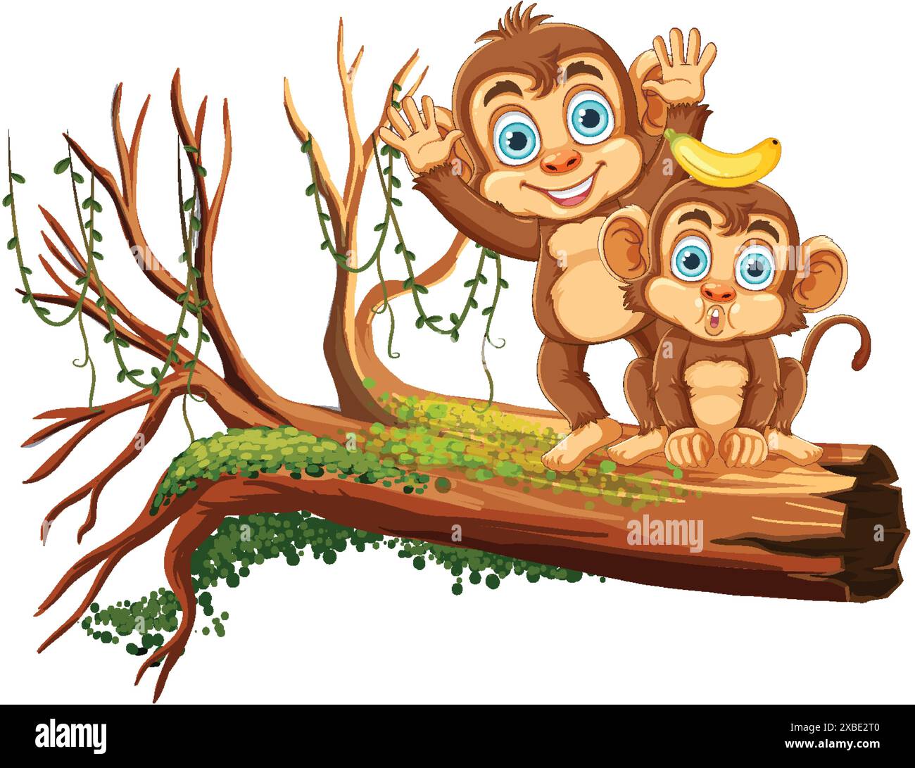 Two monkeys playing on a tree branch Stock Vector Image & Art - Alamy