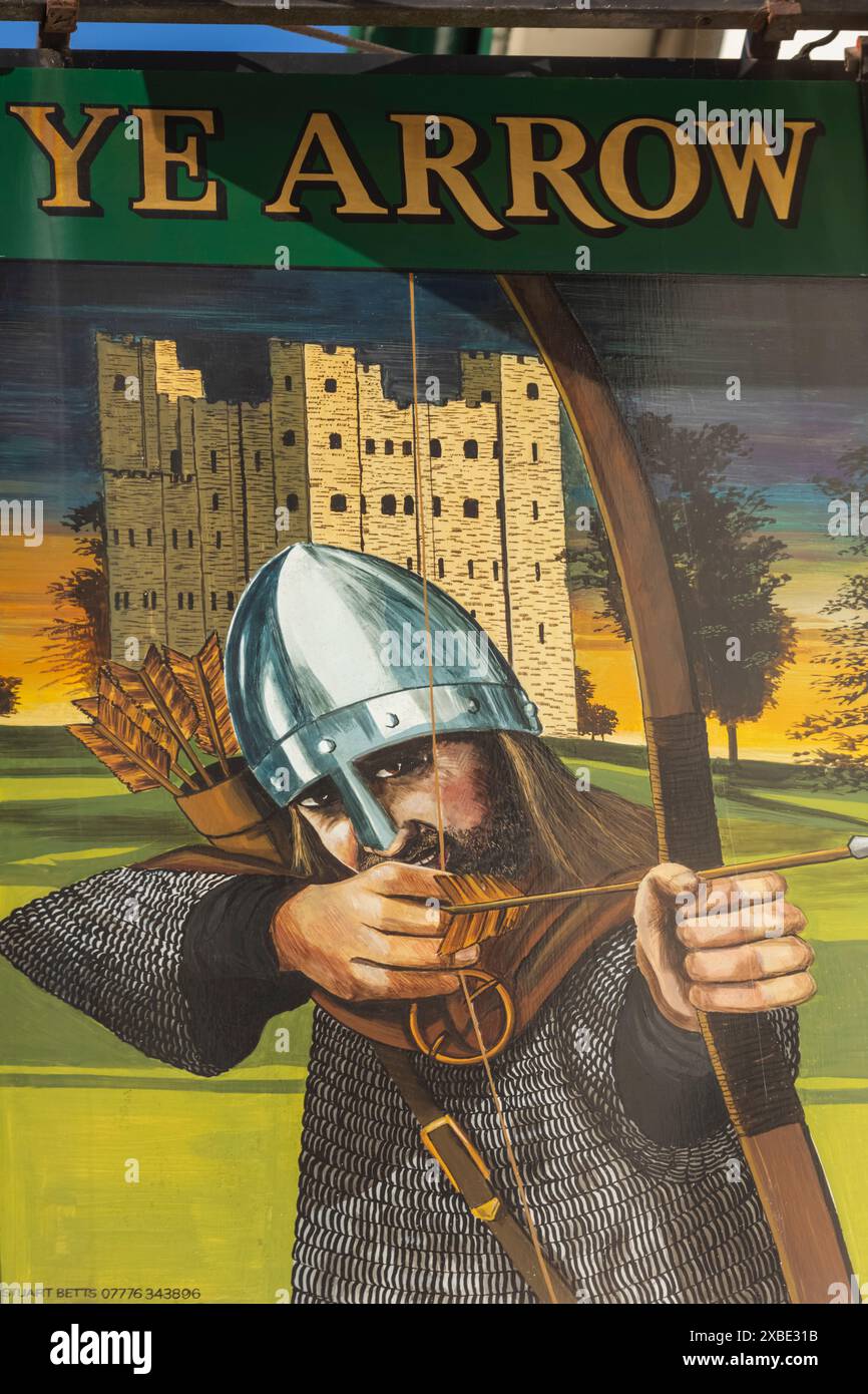 England, Kent, Rochester, Ye Arrow Pub Sign depicting Rochester Castle ...