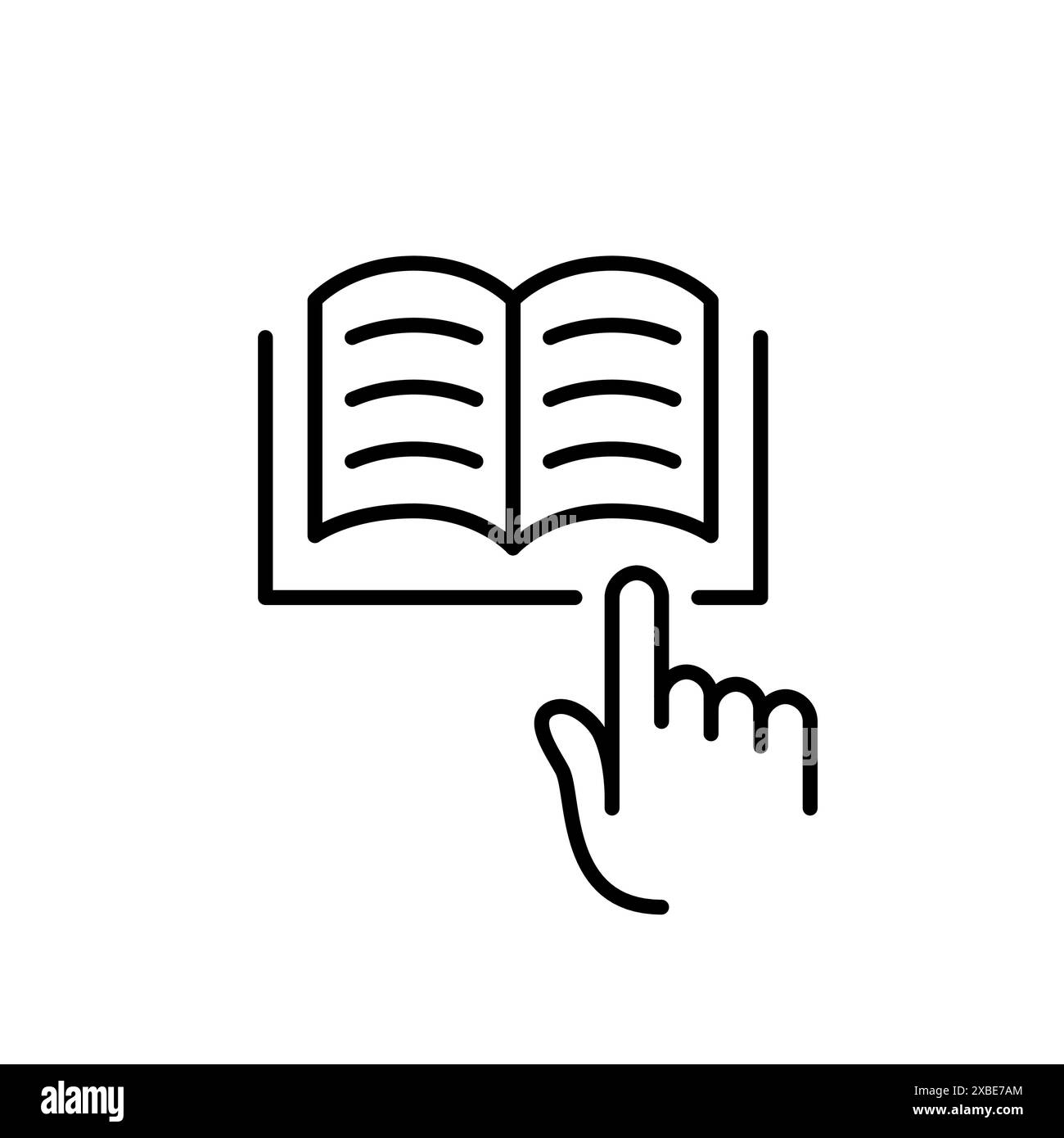 Open book and finger tapping on it. Easy access to education and ...