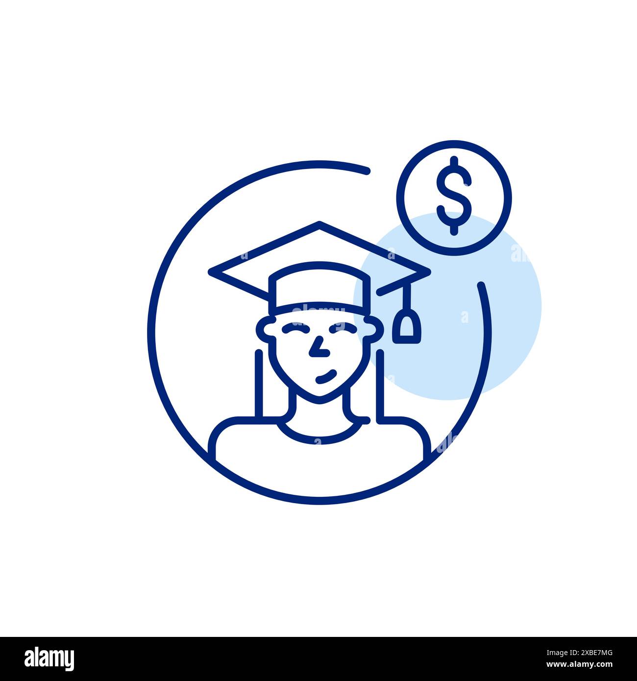 Woman wearing mortarboard. Graduate avatar and dollar sign. Tuition fee ...
