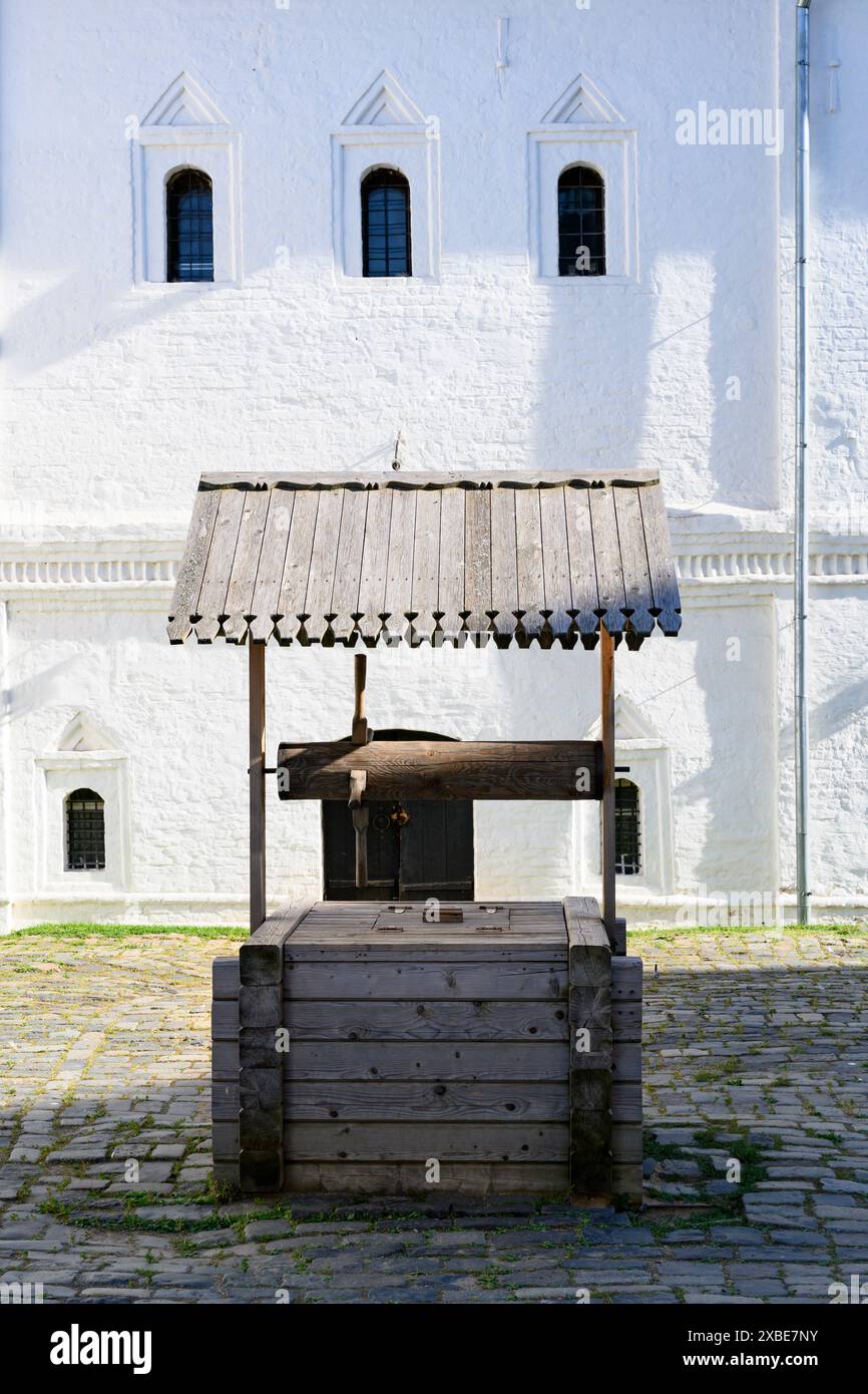 A wooden well in the courtyard of a medieval monastery in Rostov the ...