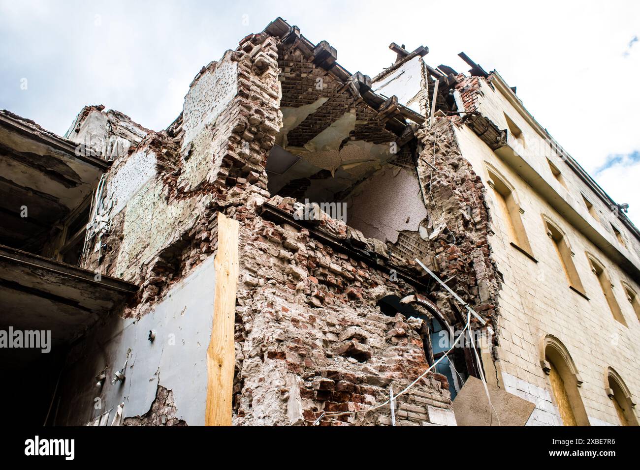 Kharkiv, Ukraine, June 11, 2024 Damaged building located in the city of ...