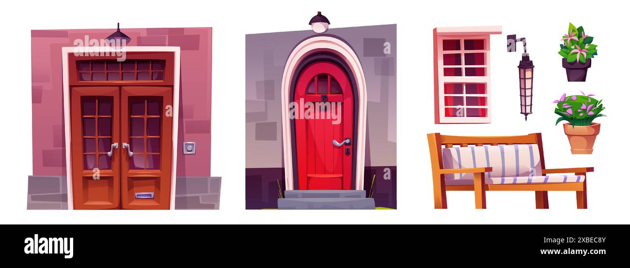 Design elements for house facade and porch. Cartoon vector illustration ...