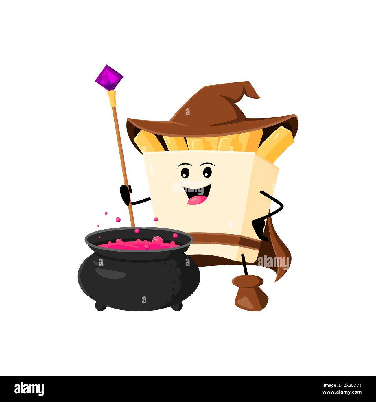Cartoon Halloween french fry fast food mage, wizard and witch character ...