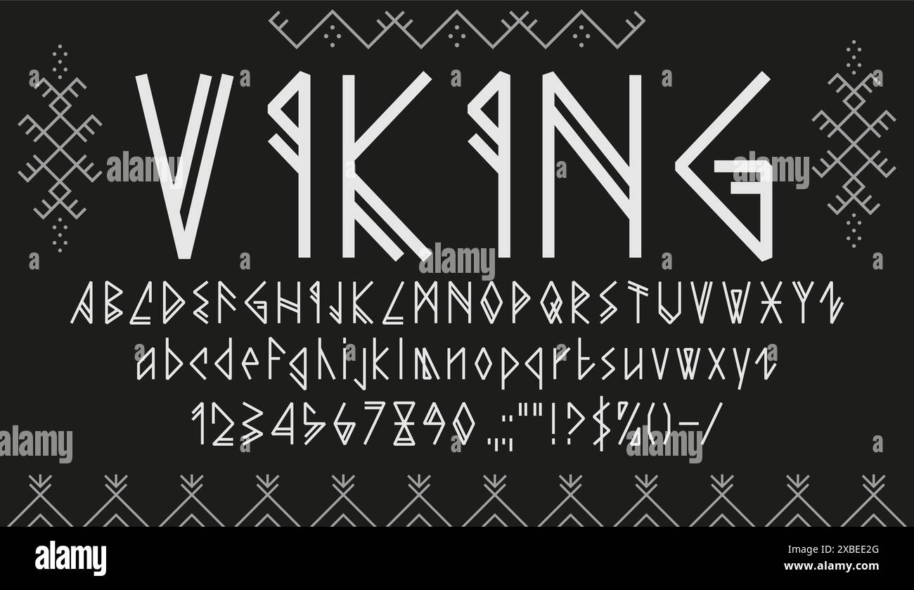 Viking Font Nordic Rune Type Ethnic Scandinavian Typeface Norse Epic Alphabet Vector White