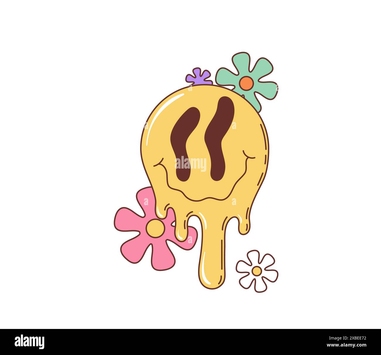 Retro groovy melting face character. Isolated cartoon vector hippie ...
