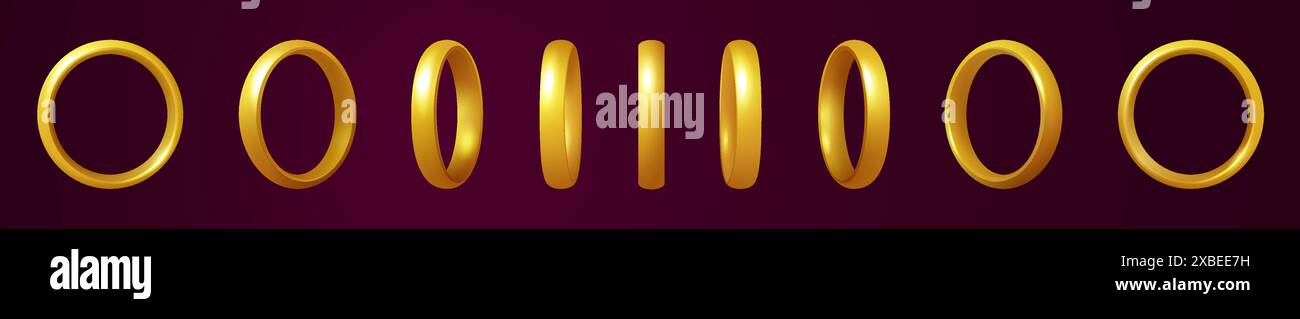 Wedding golden ring animation sprite. Cartoon vector turning circles ...