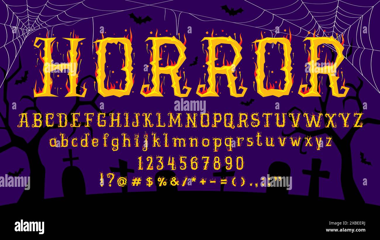 Halloween font, horror type. Vector spooky, flame-inspired typeface ...