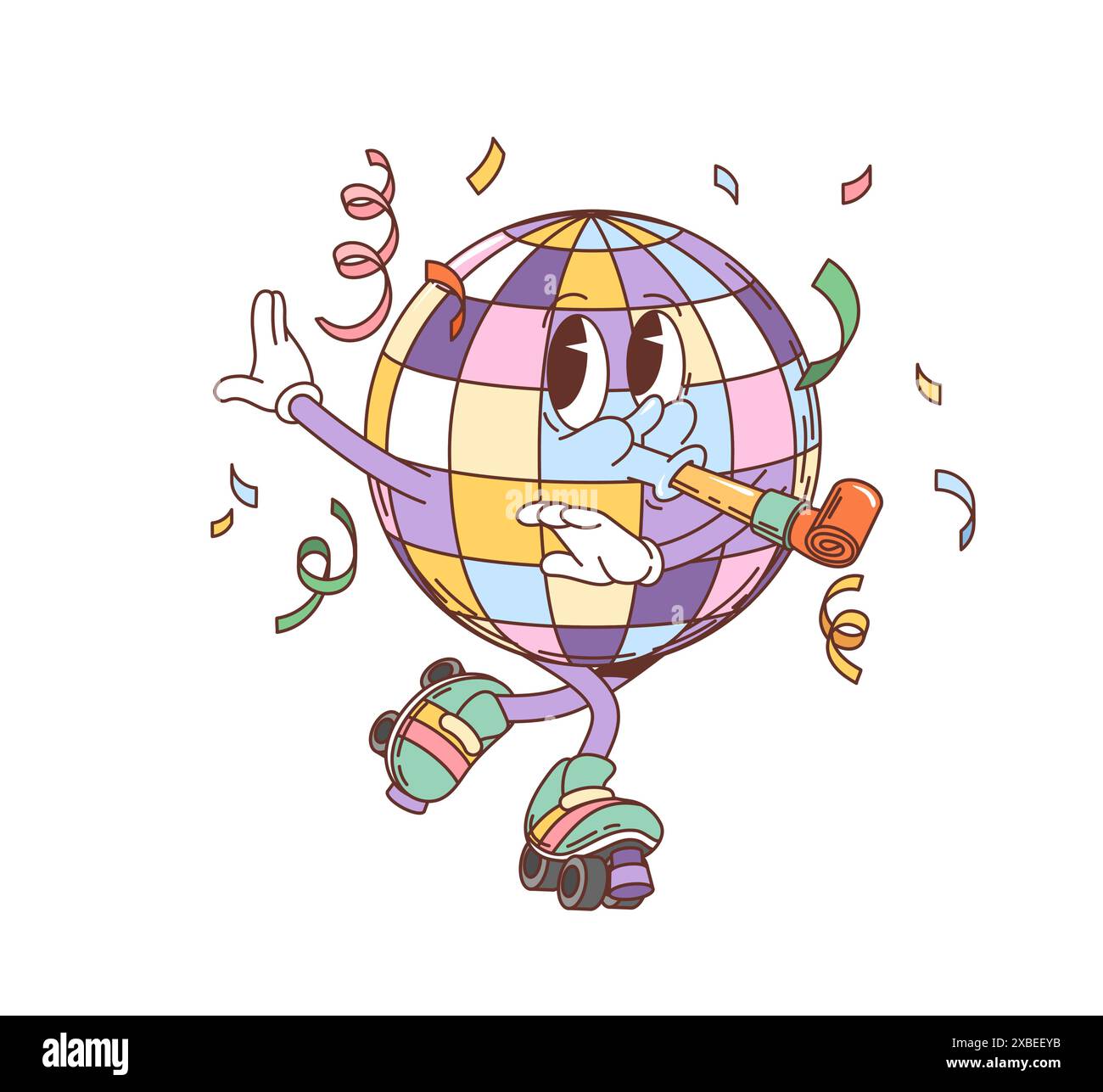 Retro groovy party disco ball character. Isolated cartoon vector funky ...