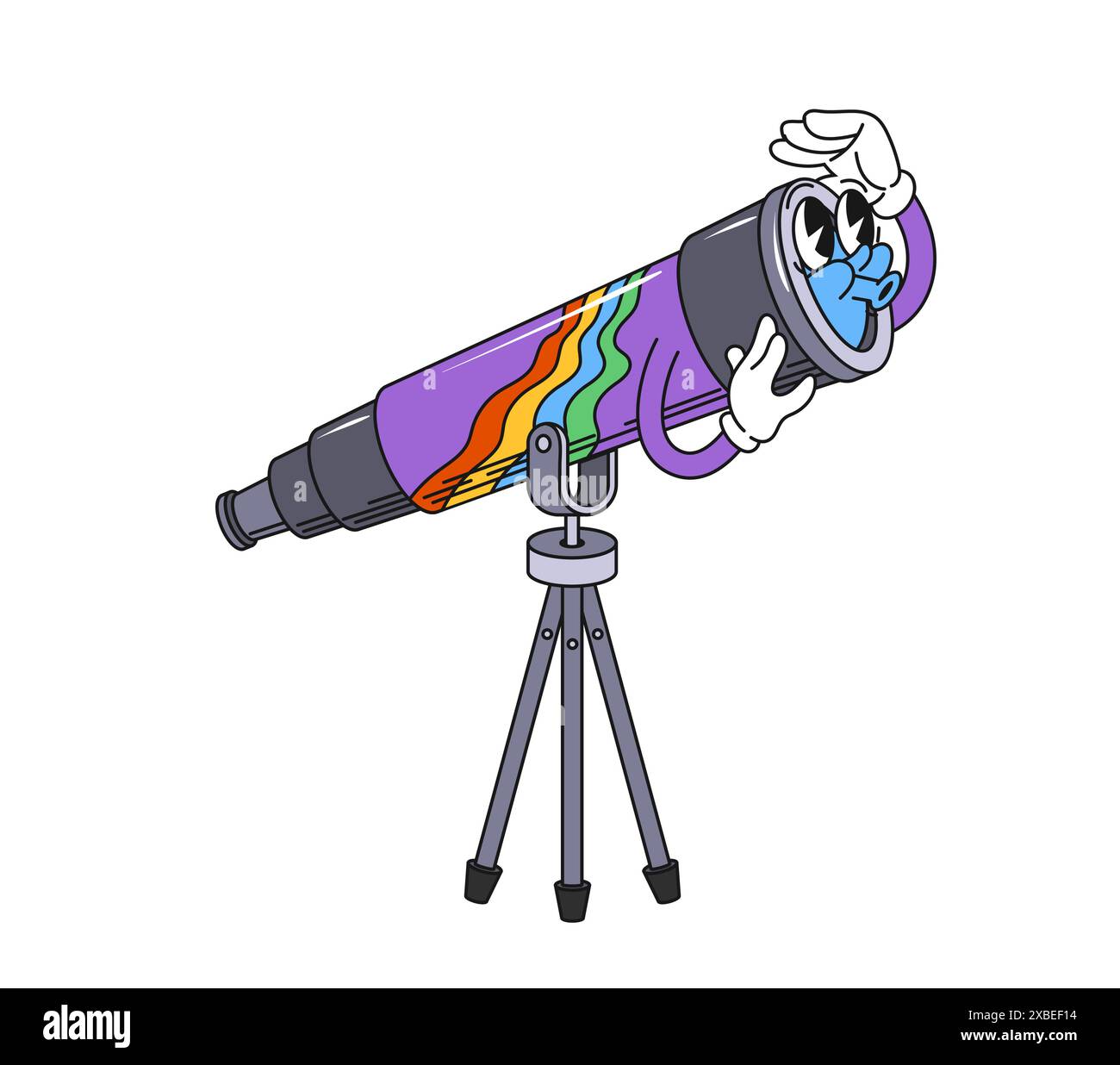 Cartoon telescope retro groovy space character. Isolated vector ...